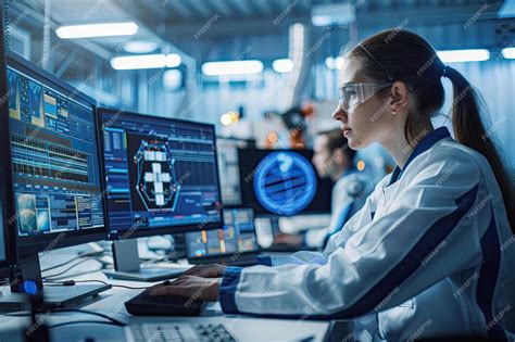 Premium Photo Female Engineer Uses Computer To Analyse And Monitoring