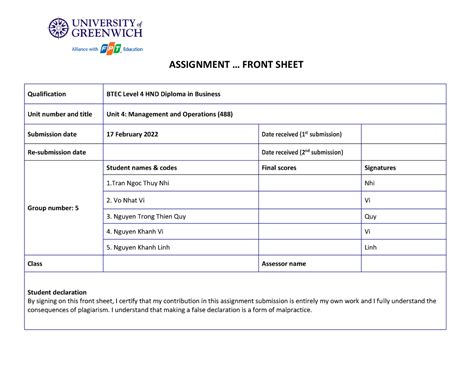Unit4 488 Assignment 1 Group 5 Assignment Front Sheet