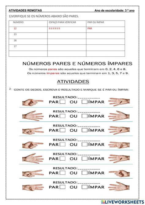 Atividades Com Números Pares E ímpares 3 Ano Retoedu
