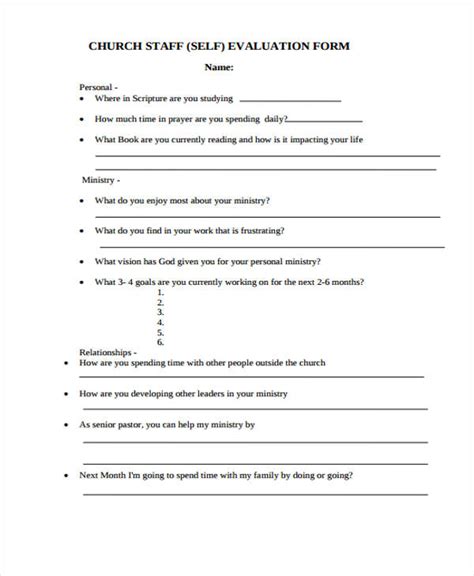 Church Staff Self Evaluation Forms EvaluationForm Net