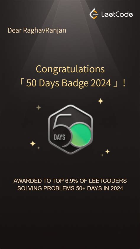 Raghav Ranjan On Linkedin Leetcode Codingjourney 50daysbadge
