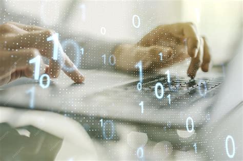 Premium Photo Creative Abstract Binary Code Sketch And Hands Typing On Computer Keyboard On