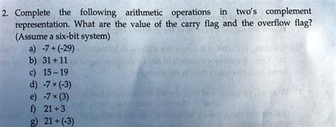 2 Complete The Following Arithmetic Operations In Twos Complement