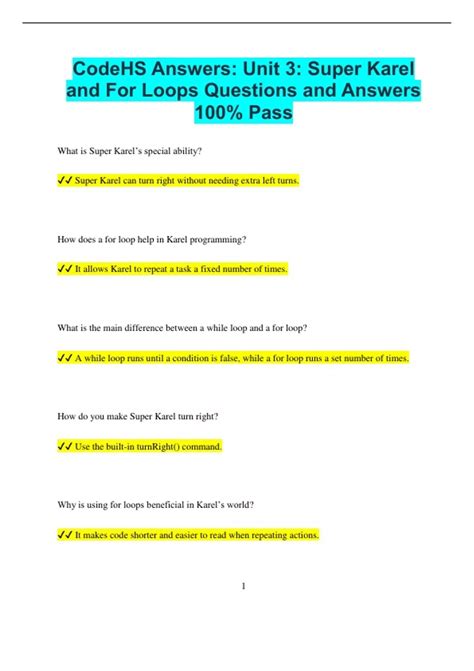 Codehs Answers Unit 3 Super Karel And For Loops Questions And Answers