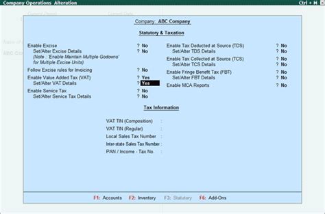 Enabling Regular VAT In Tally ERP