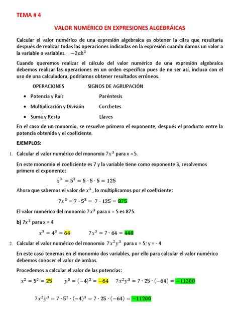 Hoja De Trabajo Para Simplificar Expresiones Numéricas
