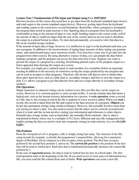 Lecture Note 7 Fundamentals Of File Input And Output Using C 29 07