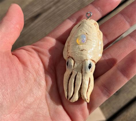 Handmade Ivory Clay Cuttlefish Pendant With Opal Etsy
