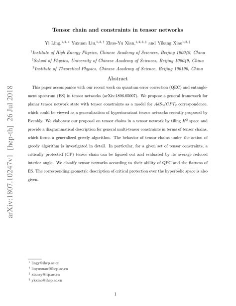 Pdf Tensor Chain And Constraints In Tensor Networks
