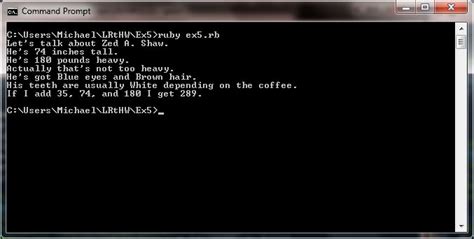 Testhead Exercise 5 More Variables And Printing Learn Ruby The Hard Way Practicum