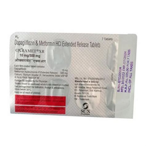 Oxramet Xr Dapagliflozin And Metformin Hcl Extended Release Tablets 500 Mg At ₹ 105box In