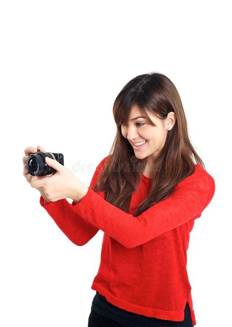 Asian Girl Taking Photo With A Compact Camera Stock Image Image Of