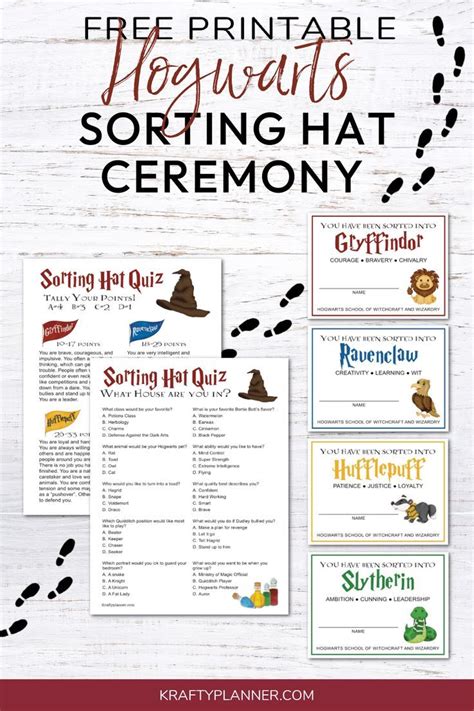 Free Printable Hogwarts Sorting Hat Ceremony — Krafty Planner Harry