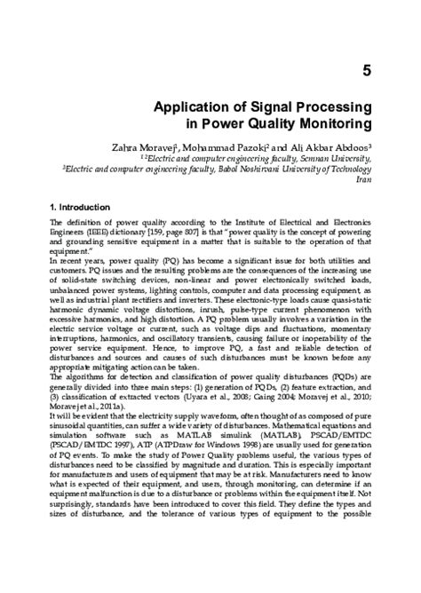 Pdf Application Of Signal Processing In Power Quality Monitoring
