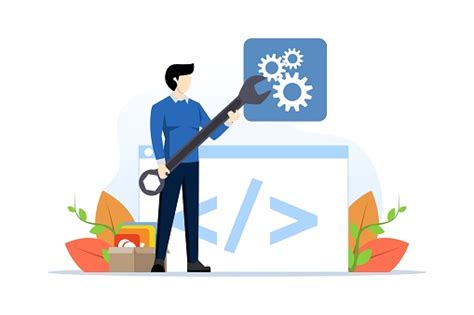 개발 팀은 모바일 애플리케이션을 개발합니다 개발 및 프로그래밍 응용 프로그램 개발 기술 모바일 인터페이스 설계 및 프로그래밍 플랫 벡터 그림입니다 Brand Name