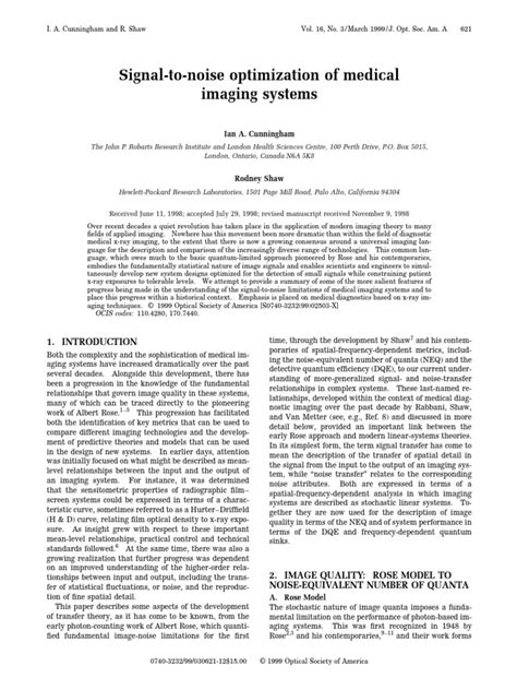 Signal To Noise Optimization Of Medical Imaging Systems Pdf