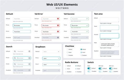 elementos de interface do usuário de design da web elementos de ui ux design para web e
