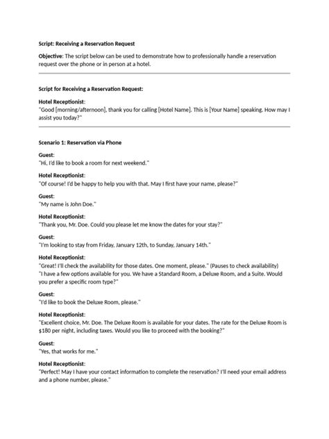 Script Call Reservation Pdf