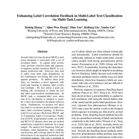 Enhancing Label Correlation Feedback In Multi Label Text Classification Via Multi Task Learning