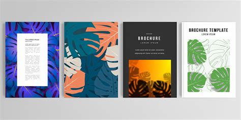 A4 브로셔 커버 디자인 전단지 책 포스터에 대한 커버 모형 디자인 템플릿의 사실적인 벡터 레이아웃 열대 야자수 잎 열대 정글 잎의 그림자 꽃 무늬 배경 3차원 형태에 대한