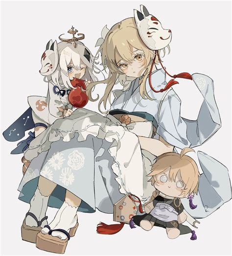 Lumine Aether And Paimon Genshin Impact Drawn By Colordifference