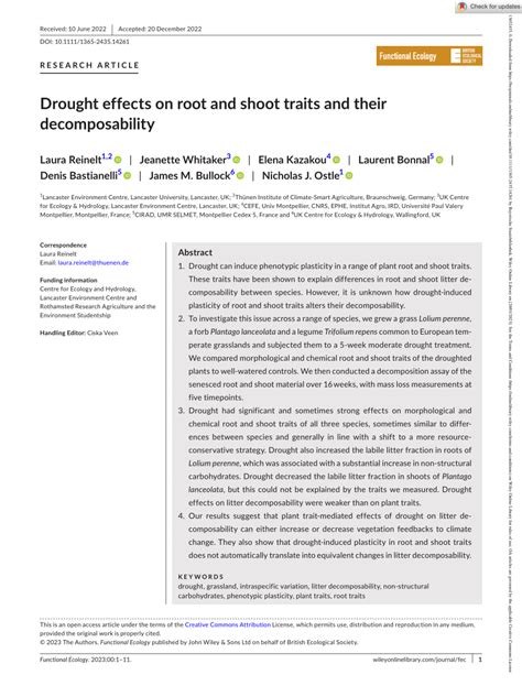 Pdf Drought Effects On Root And Shoot Traits And Their Decomposability