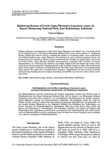 Habitat Preference Of Great Argus Pheasant Argusia Pdf Linear