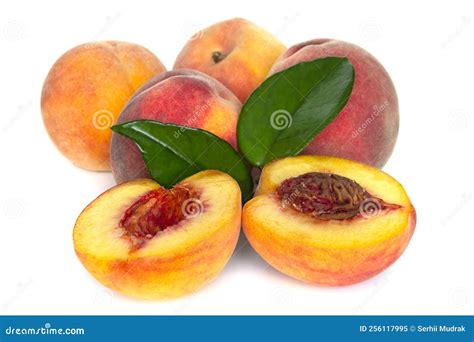Fresh Peaches Fruit Isolated On White Background Stock Image Image Of