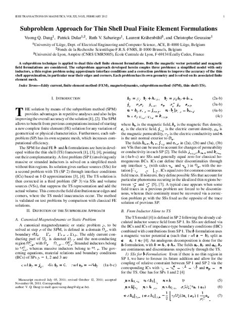 Pdf Subproblem Approach For Thin Shell Dual Finite Element Formulations