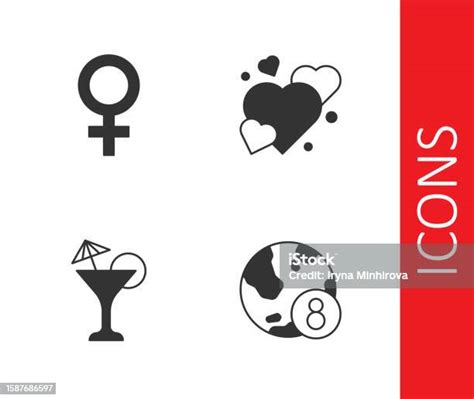 세계 여성의 날 여성 성별 기호 마티니 유리 및 하트 아이콘을 설정합니다 벡터 0명에 대한 스톡 벡터 아트 및 기타 이미지 0명 3월 8 Istock
