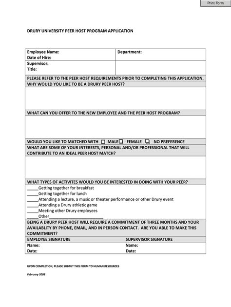 Drury University Peer Host Program Application Form Fill Out And Sign