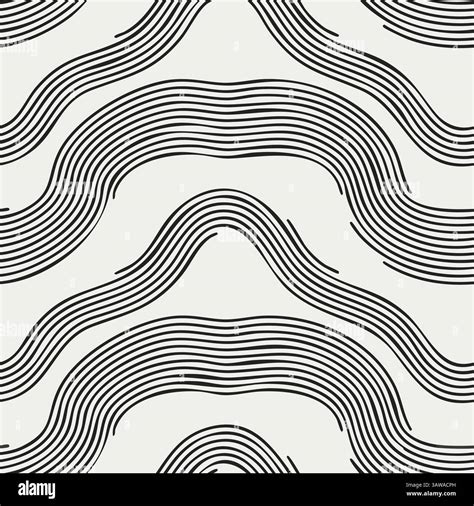 Seamless Abstract Wavy Line Pattern Modern Minimal Black Curve Texture On White Background