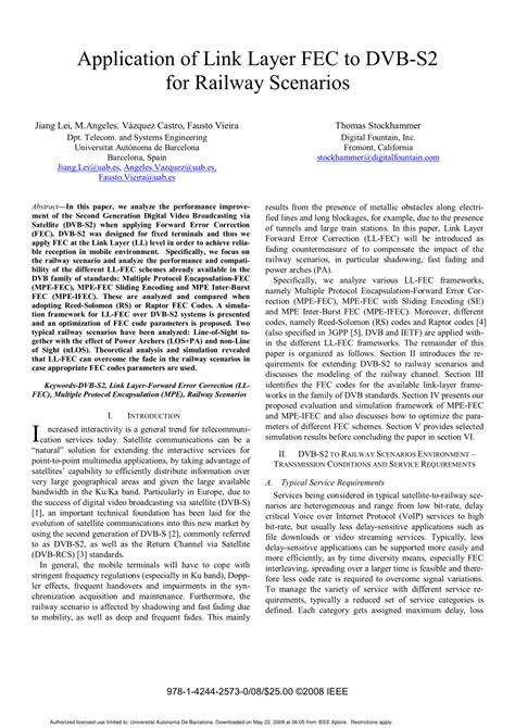 Pdf Application Of Link Layer Fec To Dvb S2 For Railway Scenarios