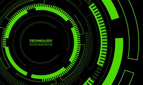 검은색과 녹색 기술 배경에는 미래의 사이버 Hud 원형 구조 요소가 있습니다 녹색 기술에 대한 스톡 벡터 아트 및 기타 이미지