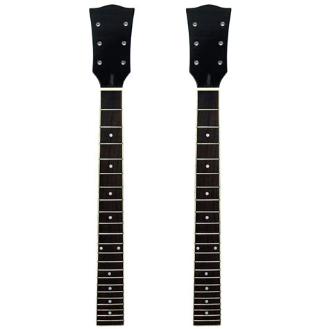 2 Set 22 Frets Lp Guitar Neck Maple Rosewood Solid Black Finish For Les
