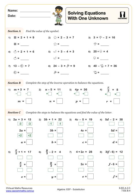 Solving Equations With One Unknown Worksheet Fun And Engaging 6th Grade And 7th Grade