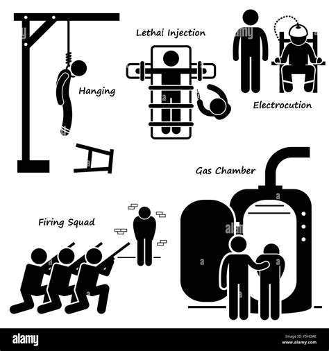 Execution Death Penalty Capital Punishment Modern Methods Stick Figure Pictogram Icons Stock
