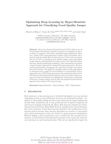 Pdf Optimising Deep Learning By Hyper Heuristic … 2 Muneeb Ul Hassan Nasser R Sabar And
