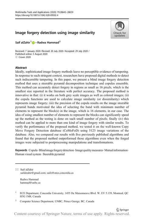 Image Forgery Detection Using Image Similarity Request Pdf