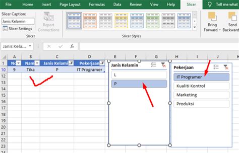 cara filter 2 kolom di excel atau lebih menggunakan insert slicer