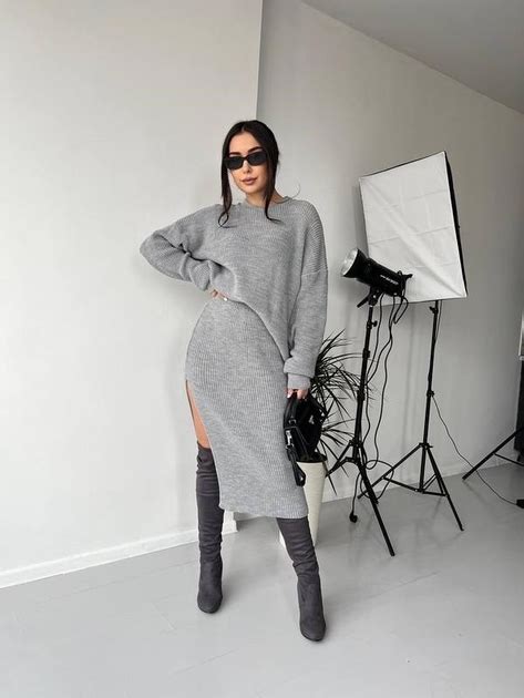 Женский стильный костюм юбка и свитер Moon Xl Xxl серый 43445027