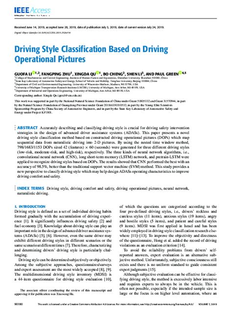 Pdf Driving Style Classification Based On Driving Operational Pictures