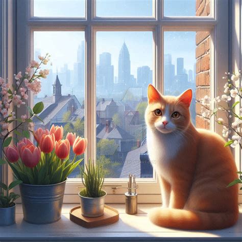 Cat In Windowsill Kitten Cute Decorated Spring 43 By Doloresmalfoy On