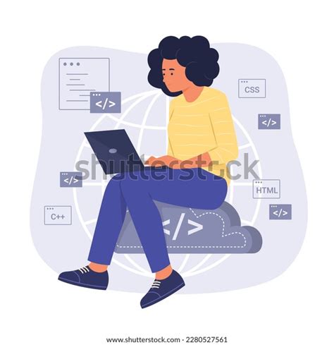 Programmer Woman Sitting On Cloud Computing Stock Vector Royalty Free 2280527561 Shutterstock