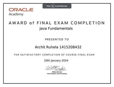 Archit Ruhela On Linkedin Oracle Oraclejava Certificationachieved Oraclecertified Javaskills