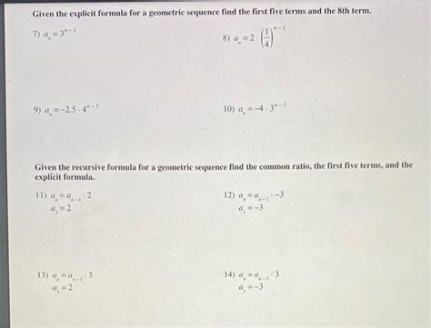Solved Given The Explicit Formula For A Geometric Sequence