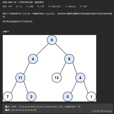 剑指 Offer 34 二叉树中和为某一值的路径 Dfs Csdn博客