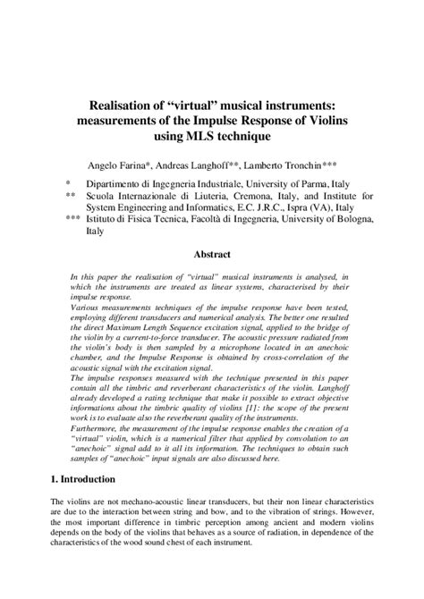 Pdf Realisation Of Virtual Musical Instruments Measurements Of The