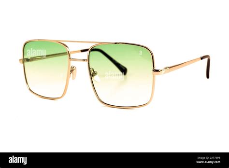 Green Aviator Sunglasses With Wrap Around Metal Rectangle Frame