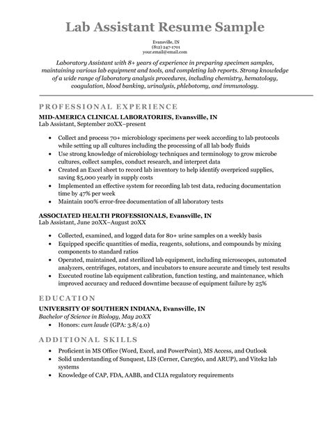 How To Write A Lab Assistant Resume Downloadable Sample